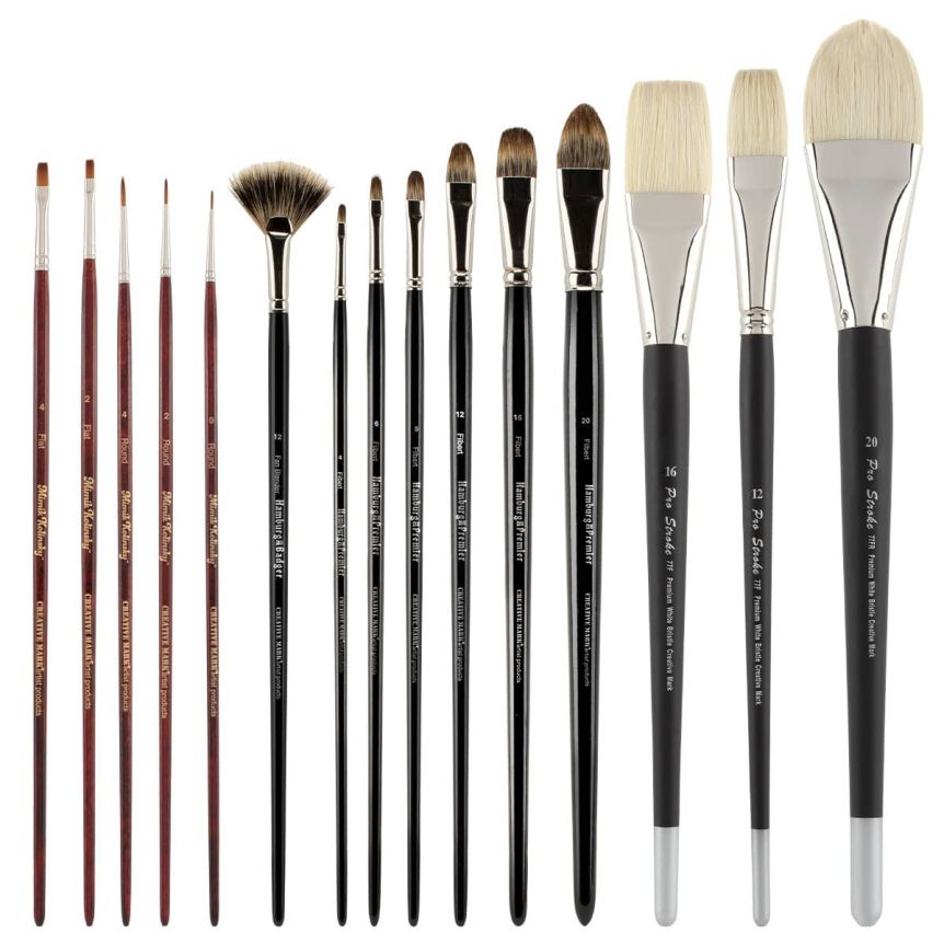 Creative Mark Artist's Pro Complete Set of 15 Oil Paint Brushes - Hand ...