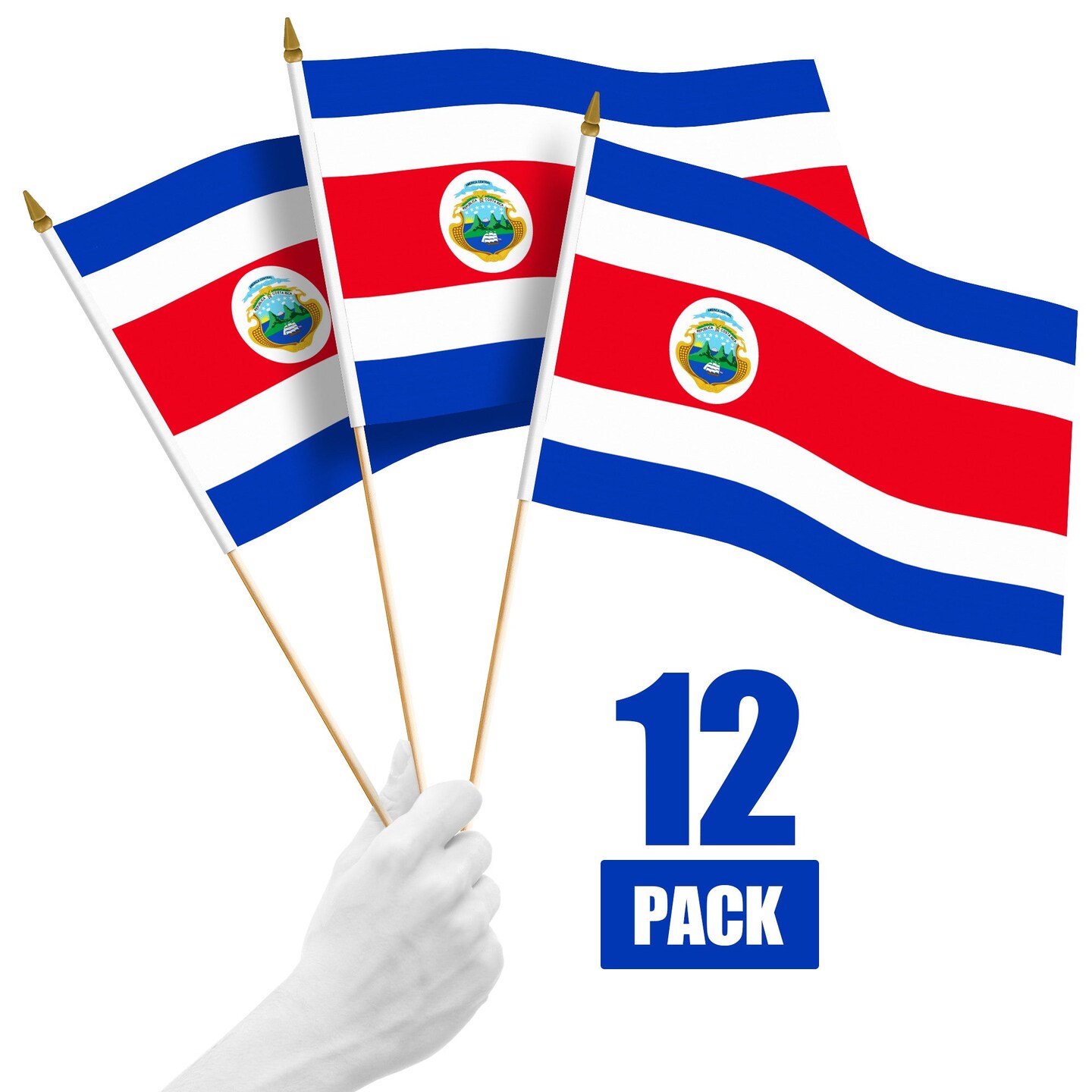 G128 12 Pack Handheld Costa Rica Costa Rican Stick Flags | 12x18 In ...