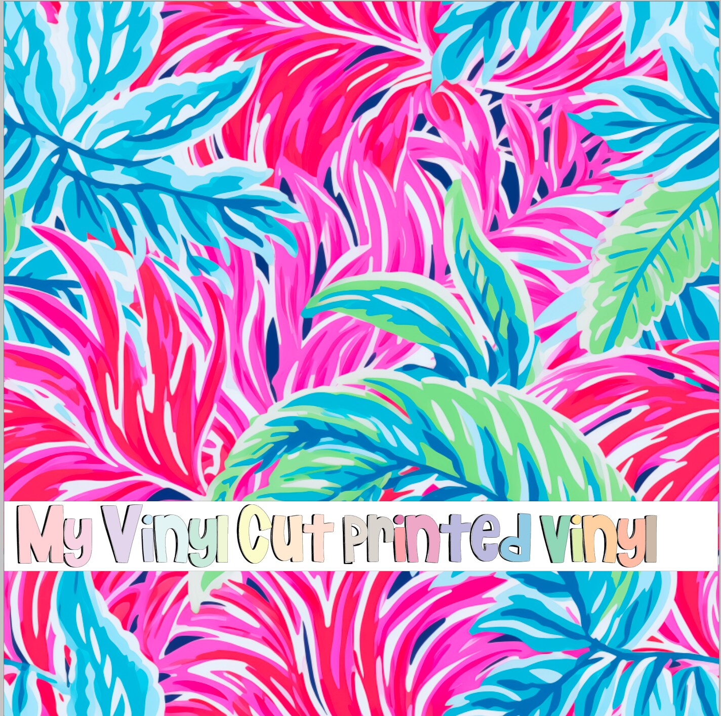 12 x 12 inch Sheet of Printed Vinyl or HTV in the Preppy Fronds C ...