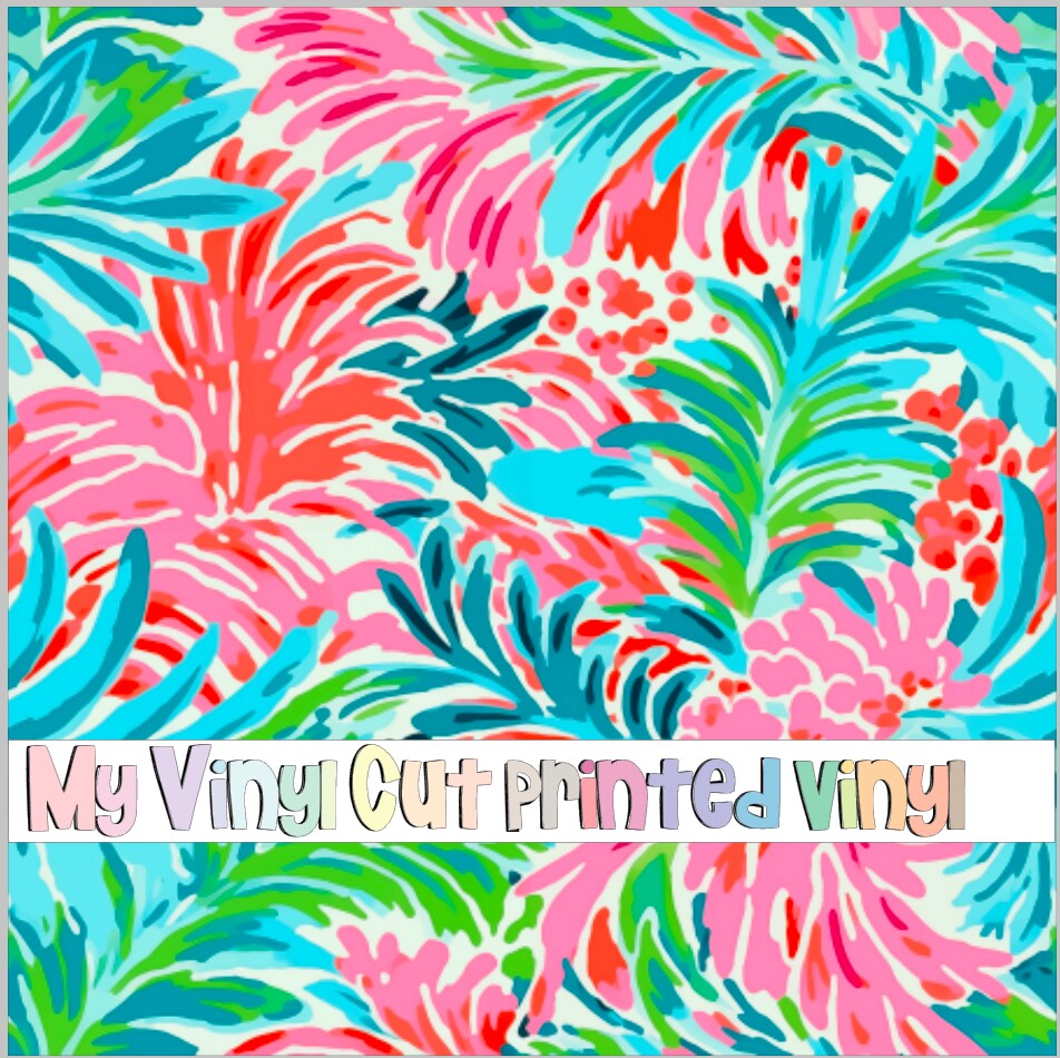 12 x 12 inch Sheet of Printed Vinyl or HTV in the Preppy Fronds B ...