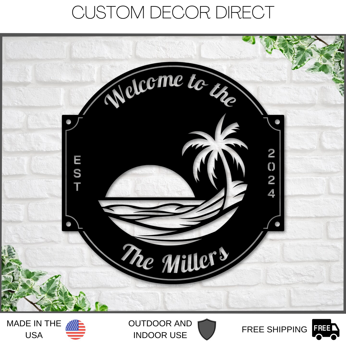 Last name sign, Beach House Sign, Personalized Sign, Name and Palm ...