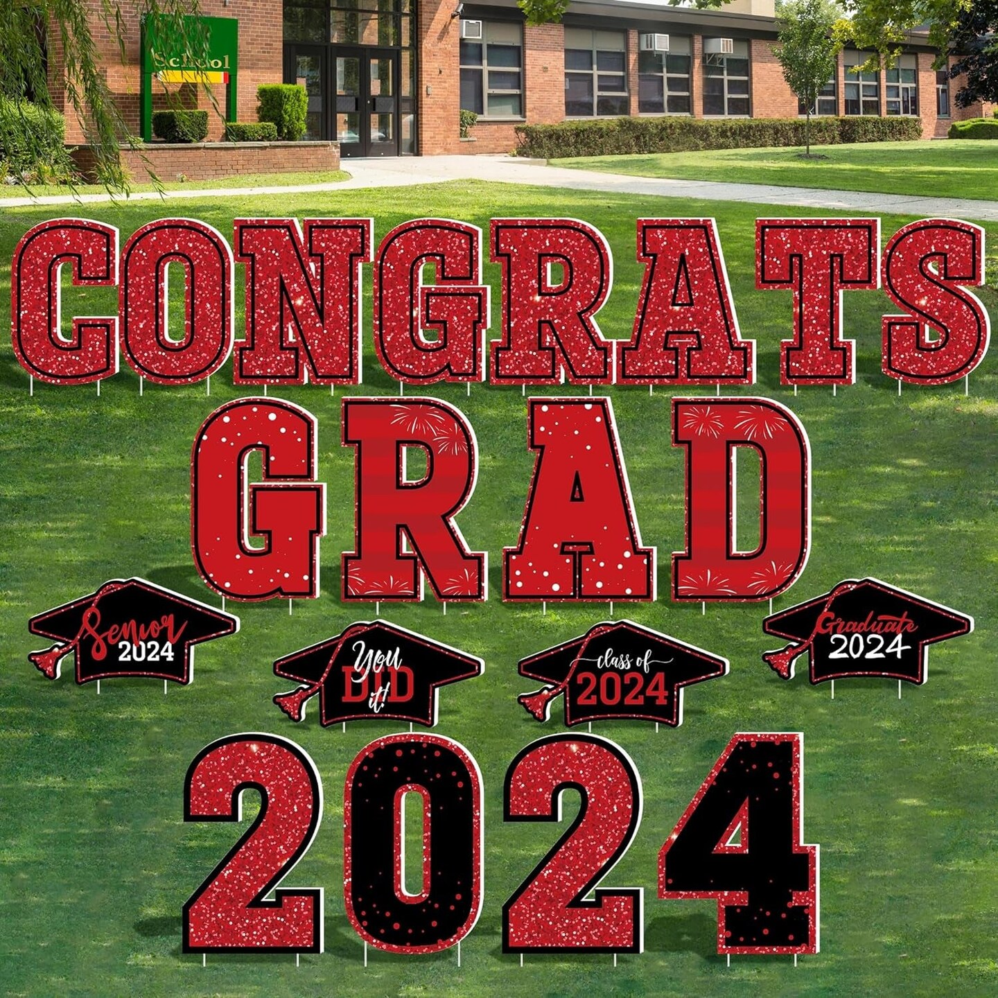 Graduation Yard Signs, 20 PCS Black Gold Congrats Grad Lawn Stakes ...