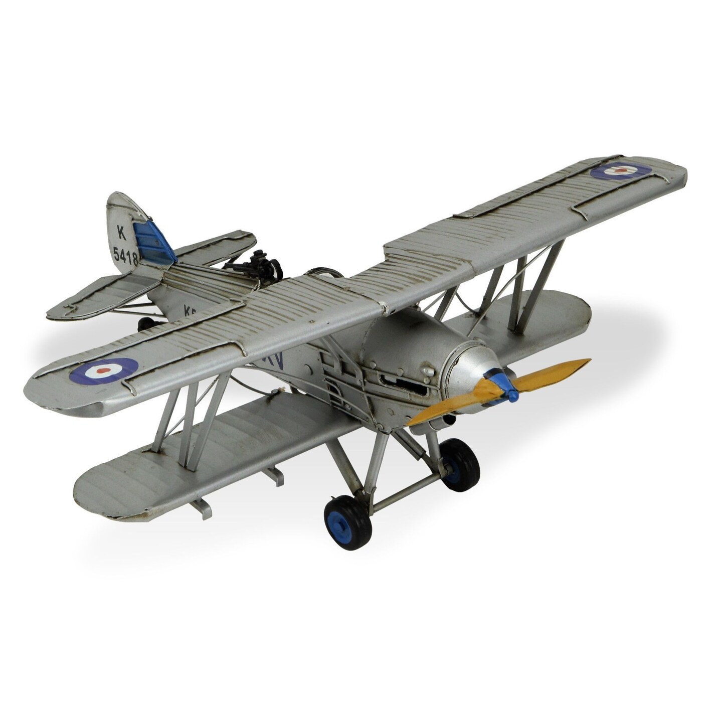 Contemporary Home Living 14" Gray and Blue British Hawker Hind Biplane ...