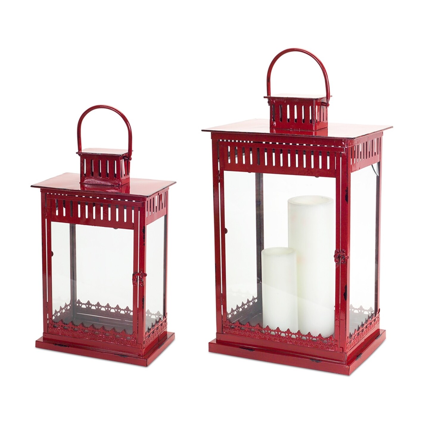 Melrose Set of 2 Vented Pillar Candle Lanterns 25”, Color: Red | Michaels
