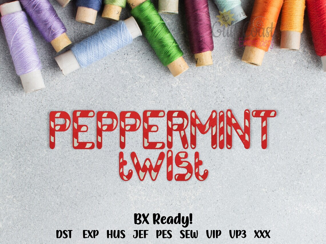 Peppermint Twist Machine Embroidery Font Monogram Alphabet, Candy Cane ...
