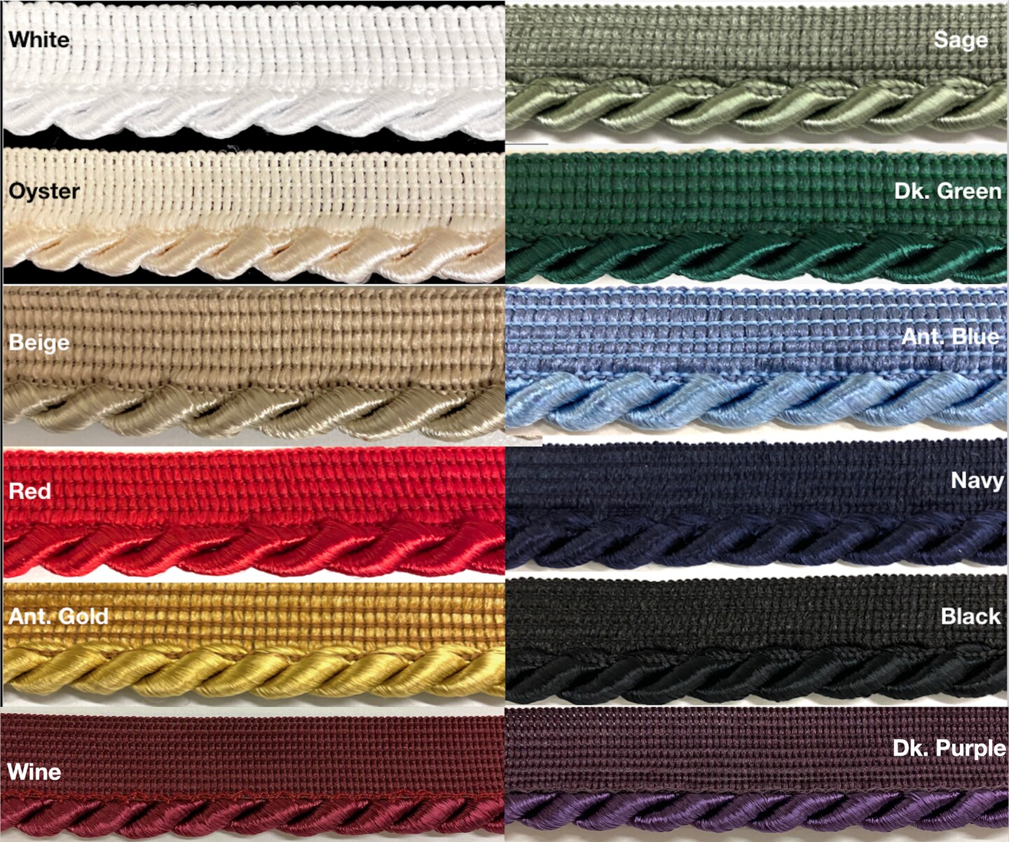 Large Twist Cord with Lip Piping Trimming - 4 Yards- Many Colors ...