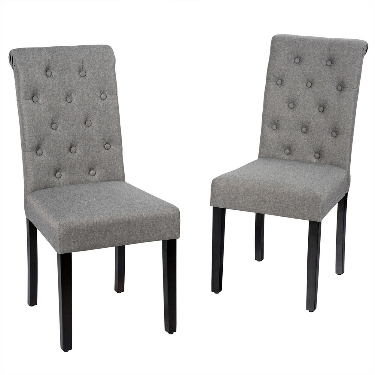 2Pcs Upholstered Dining Chair High Back Armless Chair W/ Wooden Legs ...