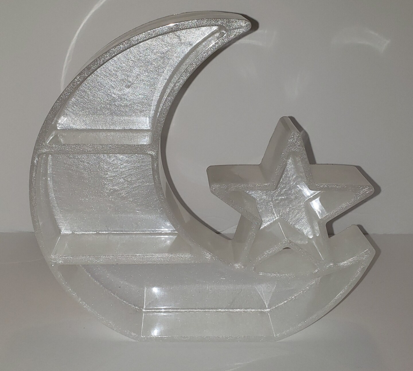 Handmade Handcrafted Moon and Star Shelf Shimmery Silver and White ...