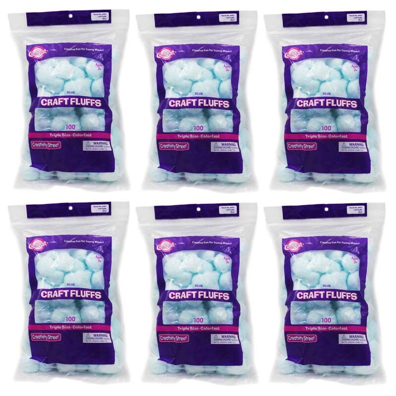 Triple Size Craft Fluffs, Blue, Approx. 1", 100 Pieces Per Pack, 6 ...