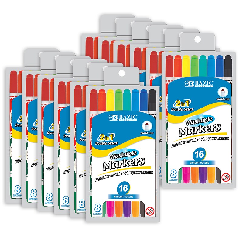 Washable Markers, Double-Tip, 16 Colors, 8 Per Pack, 12 Packs | Michaels