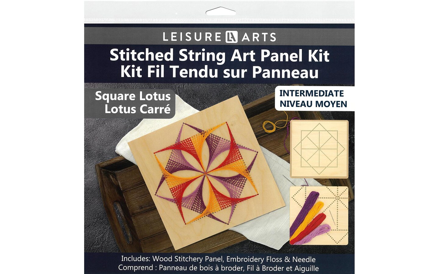 Wood Stitched String Art Kit Square Lotus, wooden stitchery kits for ...