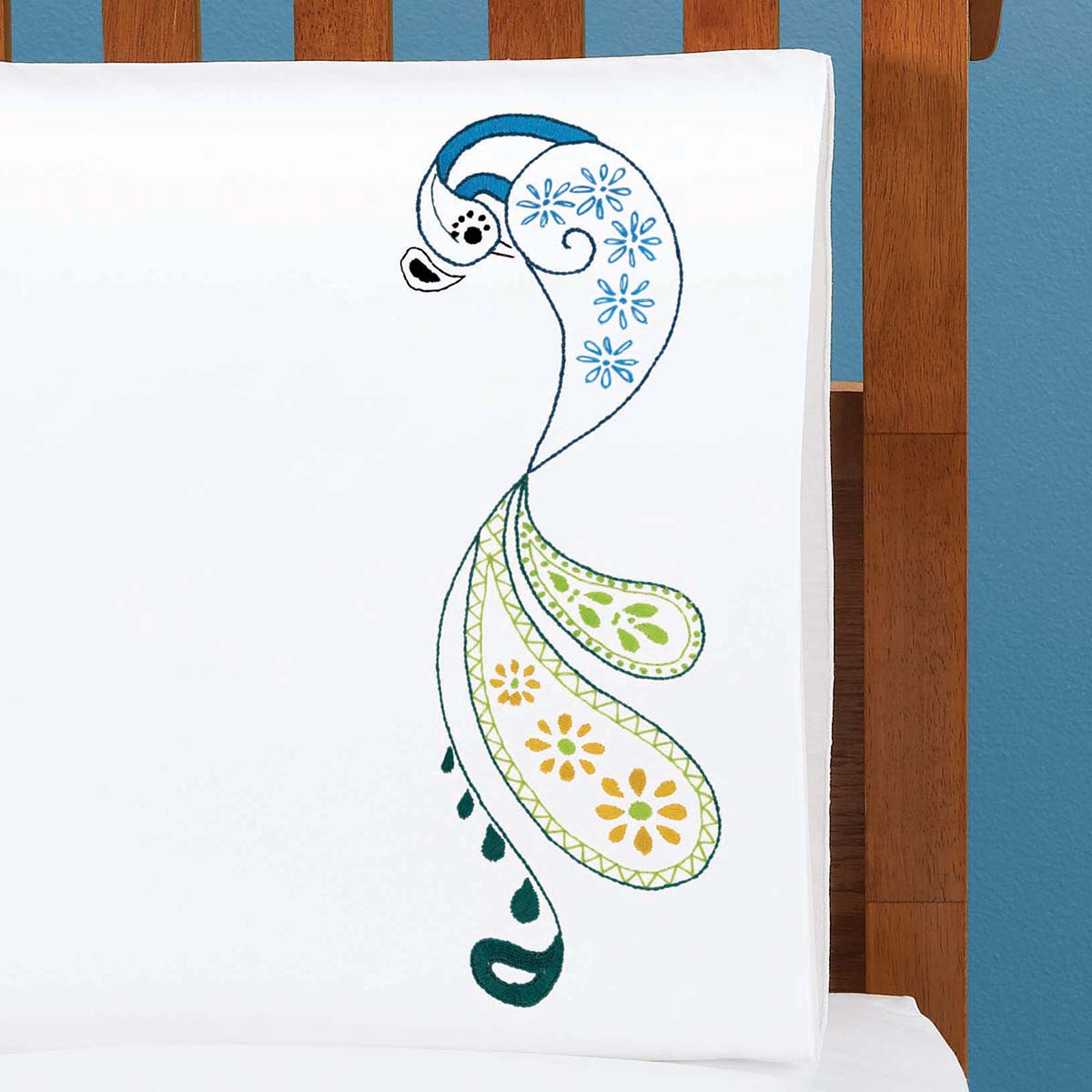 Herrschners Paisley Peacock Pillowcase Pair Stamped Embroidery | Michaels
