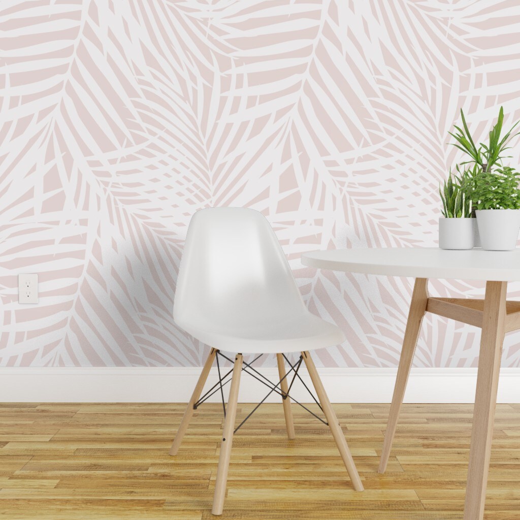 Pre-Pasted Wallpaper 2FT Wide Abstract Blush Pink Palm Leaves Tropical ...