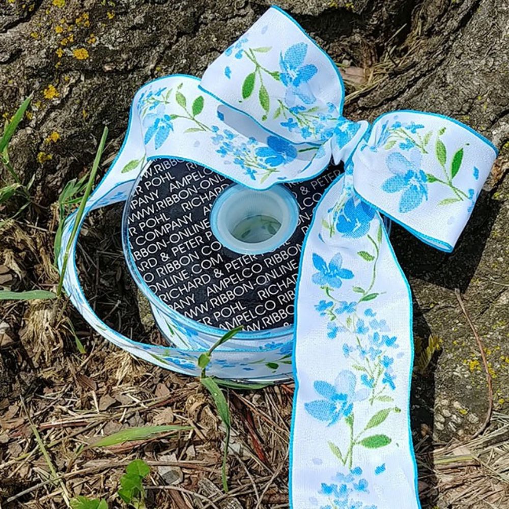 The Ribbon People Blue and White Floral Ribbon 1.5" x 27 Yards | Michaels