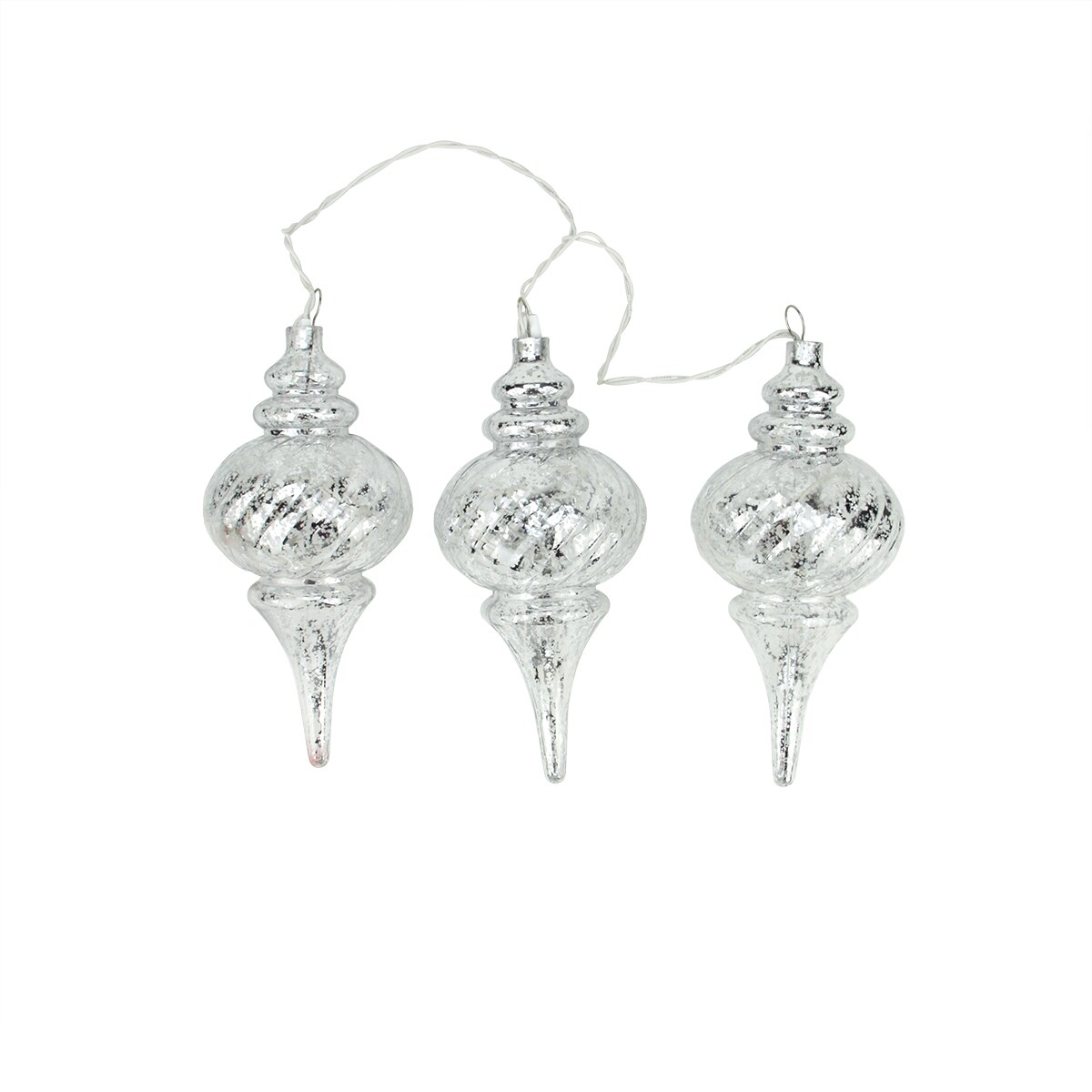 PENN 3ct Silver Lighted Glass Shatterproof Christmas Finial Ornaments 9 ...