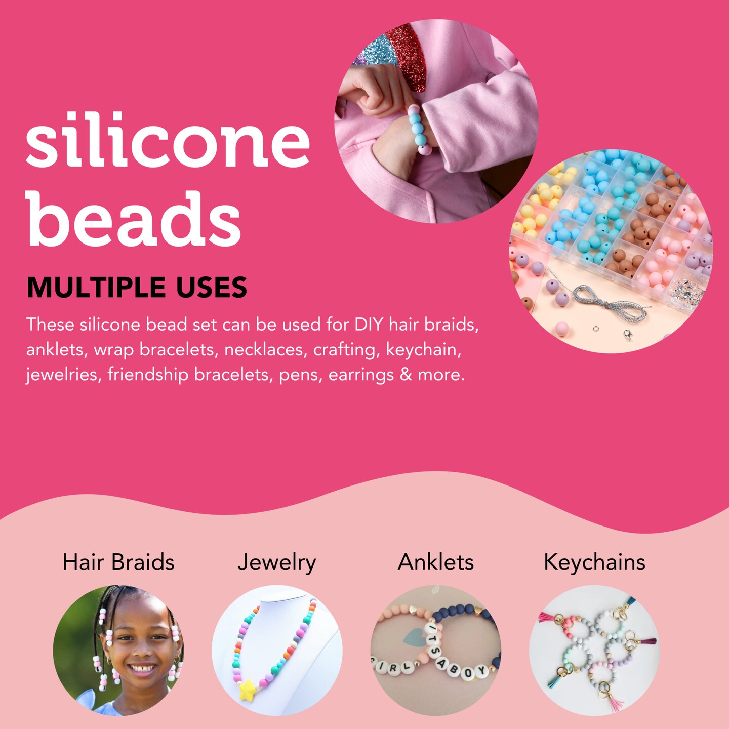 Incraftables Silicone Beads for Keychain making 120pcs Kit (6 Colors ...