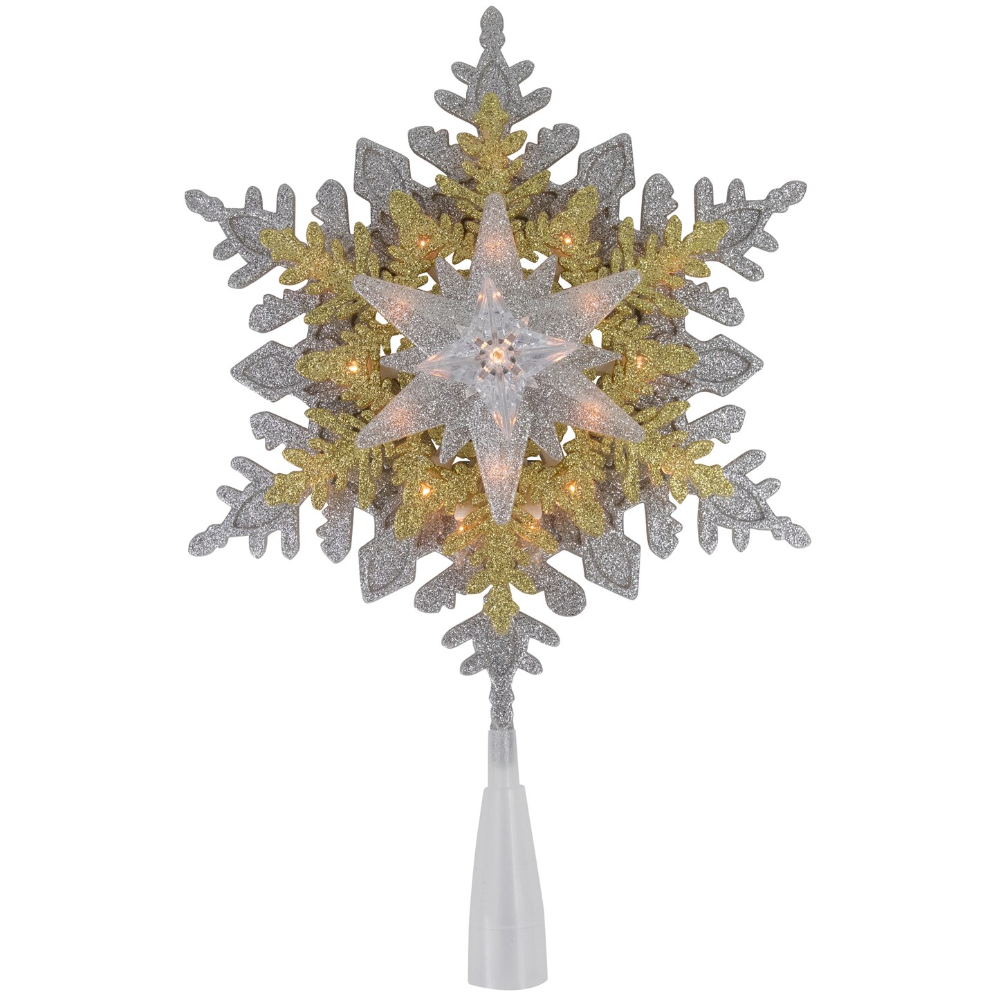 Northlight 13.75" Lighted Gold and Silver Snowflake Christmas Tree ...