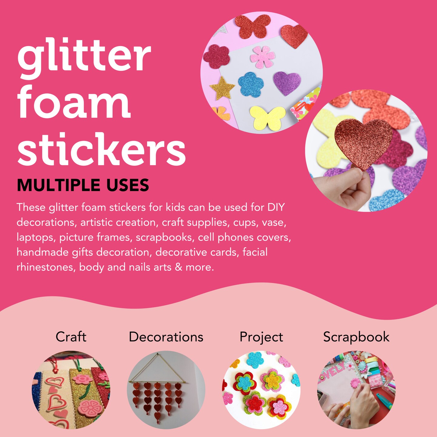 Incraftables Glitter Foam Stickers for Kids Self Adhesive 100pcs ...