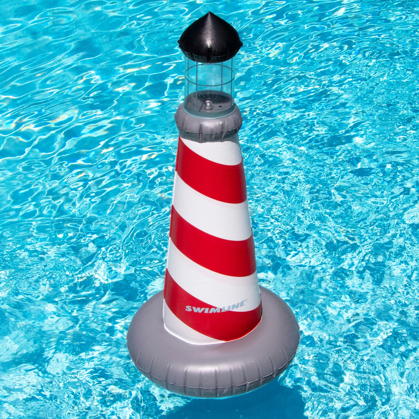 Swimline 43.5” LED Red and White Striped Lighthouse Swimming Pool Float ...
