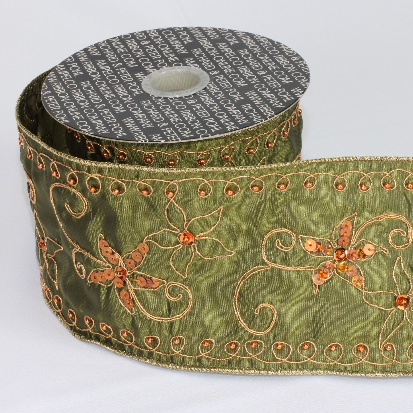 The Ribbon People Hunter Green Contemporary Floral Wired Craft Ribbon 4 ...