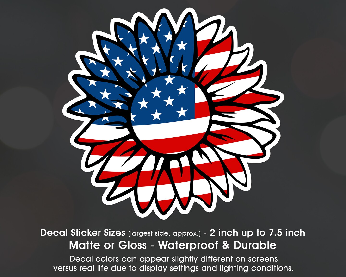USA Flag Patriotic Sunflower, Vinyl Decal Sticker In Multiple Sizes, Waterproof Indoor Outdoor ...