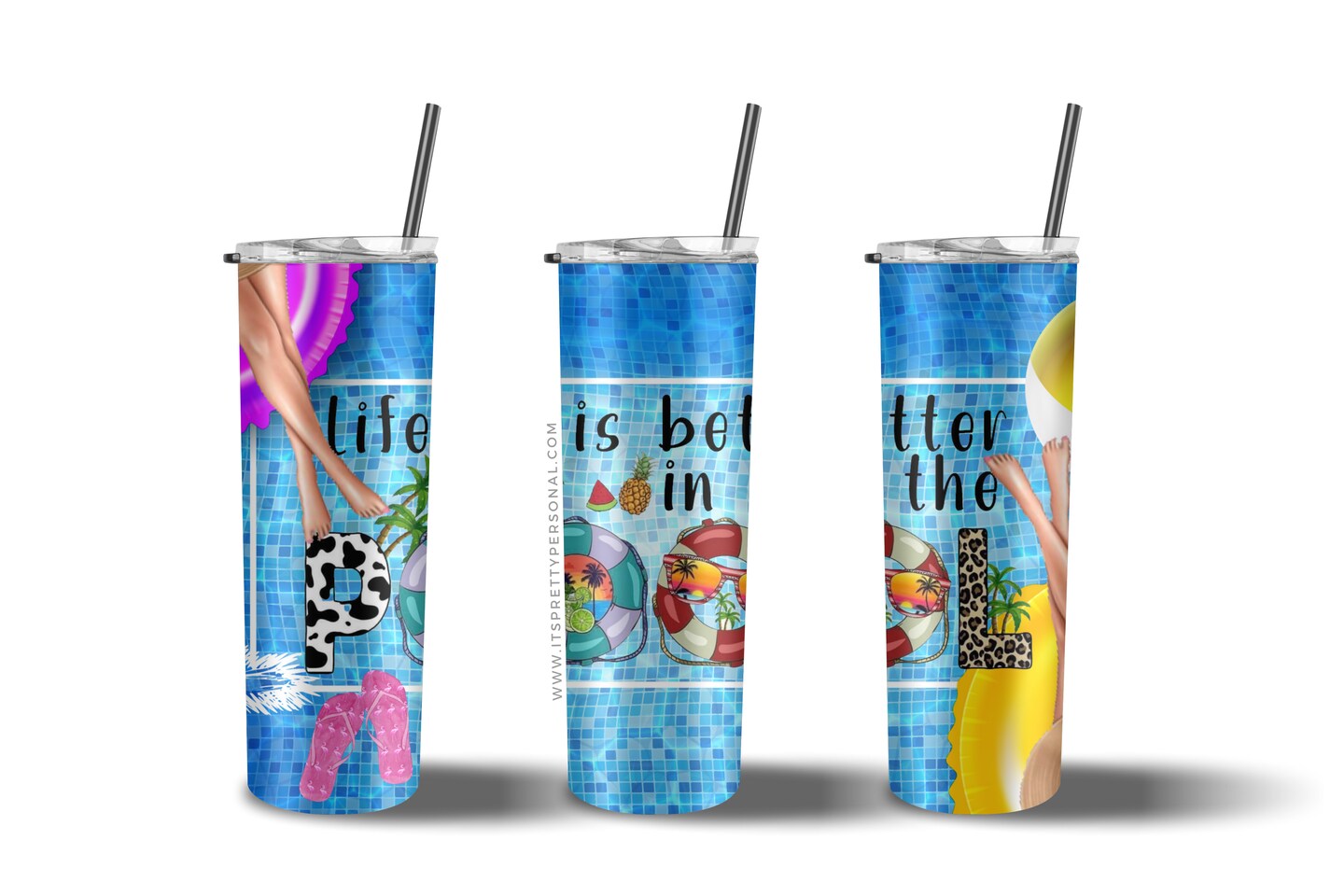 #696 CLEAR- 20oz - Better In The Pool 9.4" x 8" Pattern Vinyl Wrap ...