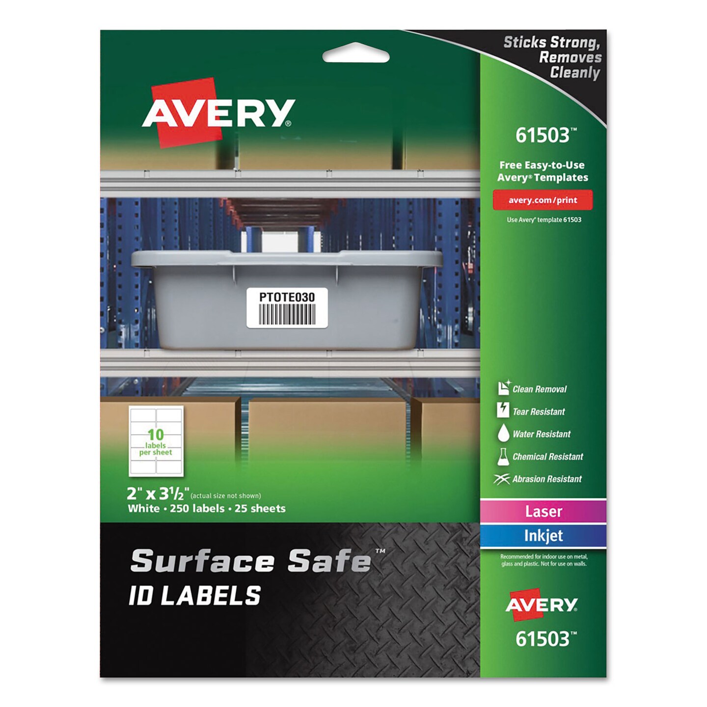 Avery Surface Safe ID Labels Inkjet/Laser Printers 2 x 3.5 White 10 ...