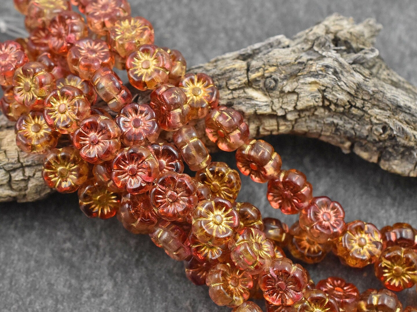 *15* 9mm Rainbow Metallic Washed Varigated Summer Melon Flower Bead ...