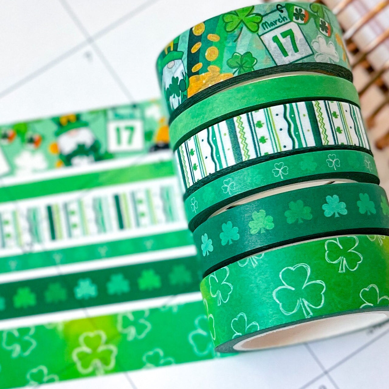 St Patricks Day Green Shamrocks Washi Tape Set (#W078) | Michaels