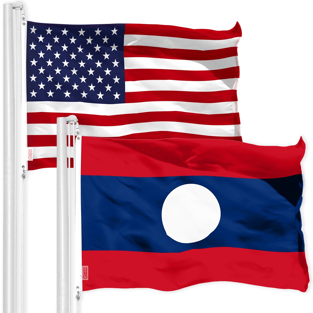 G128 Combo Pack: American USA Flag 3x5 Ft & Laos Flag 3x5 Ft, Both ...