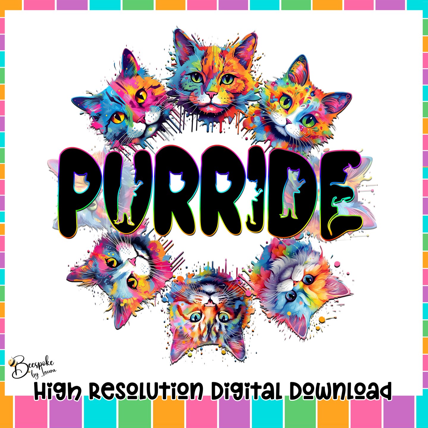 Purride Cat Heads Digital Download Clip Art Pride Month Image ...
