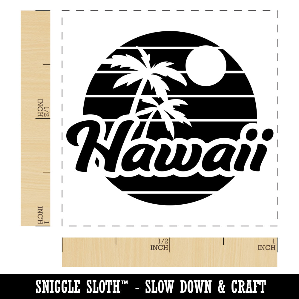 Hawaii Sunset Text with Palm Trees Self-Inking Rubber Stamp Ink Stamper ...