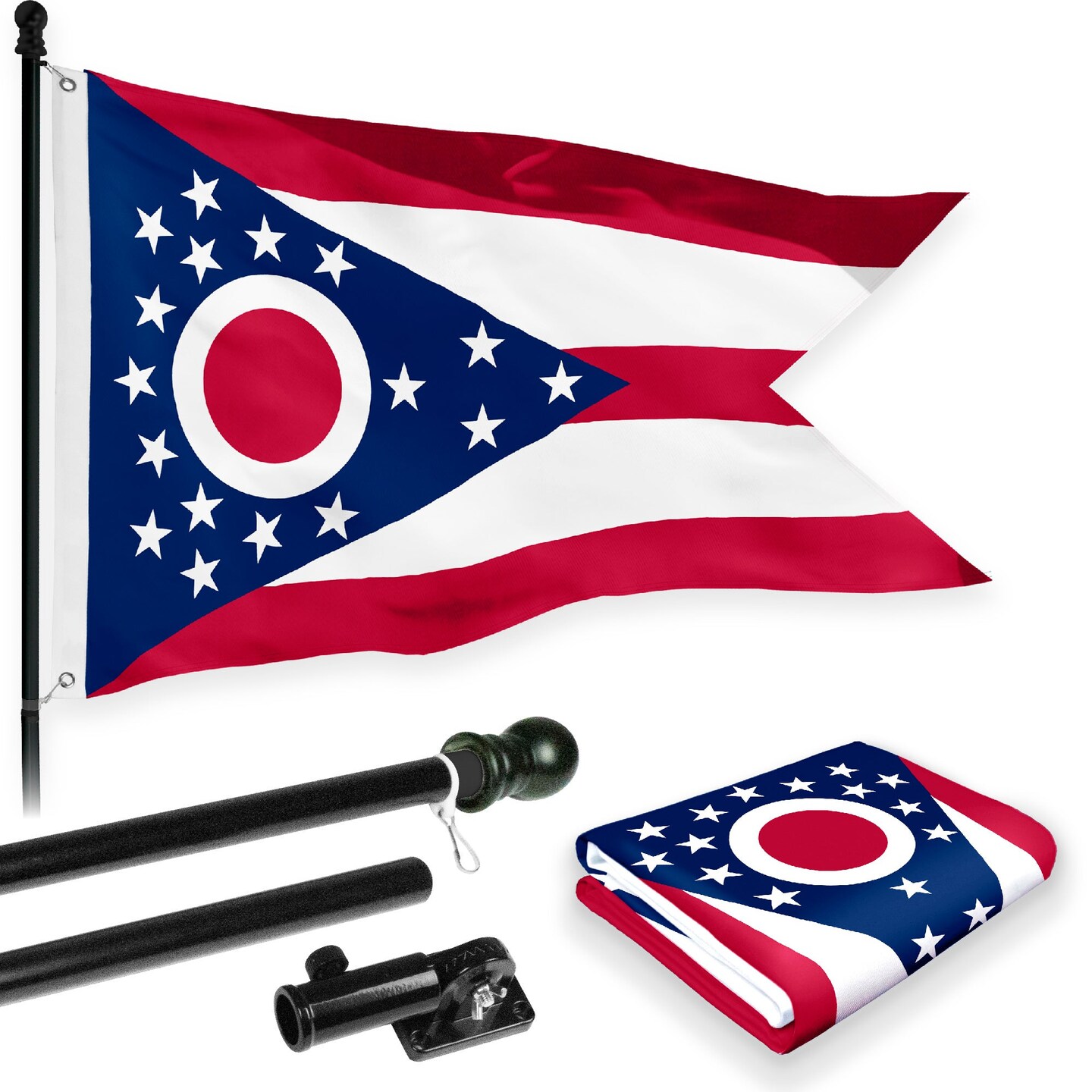 G128 Combo Pack: 6 Feet Tangle Free Spinning Flagpole (Black) Ohio OH ...