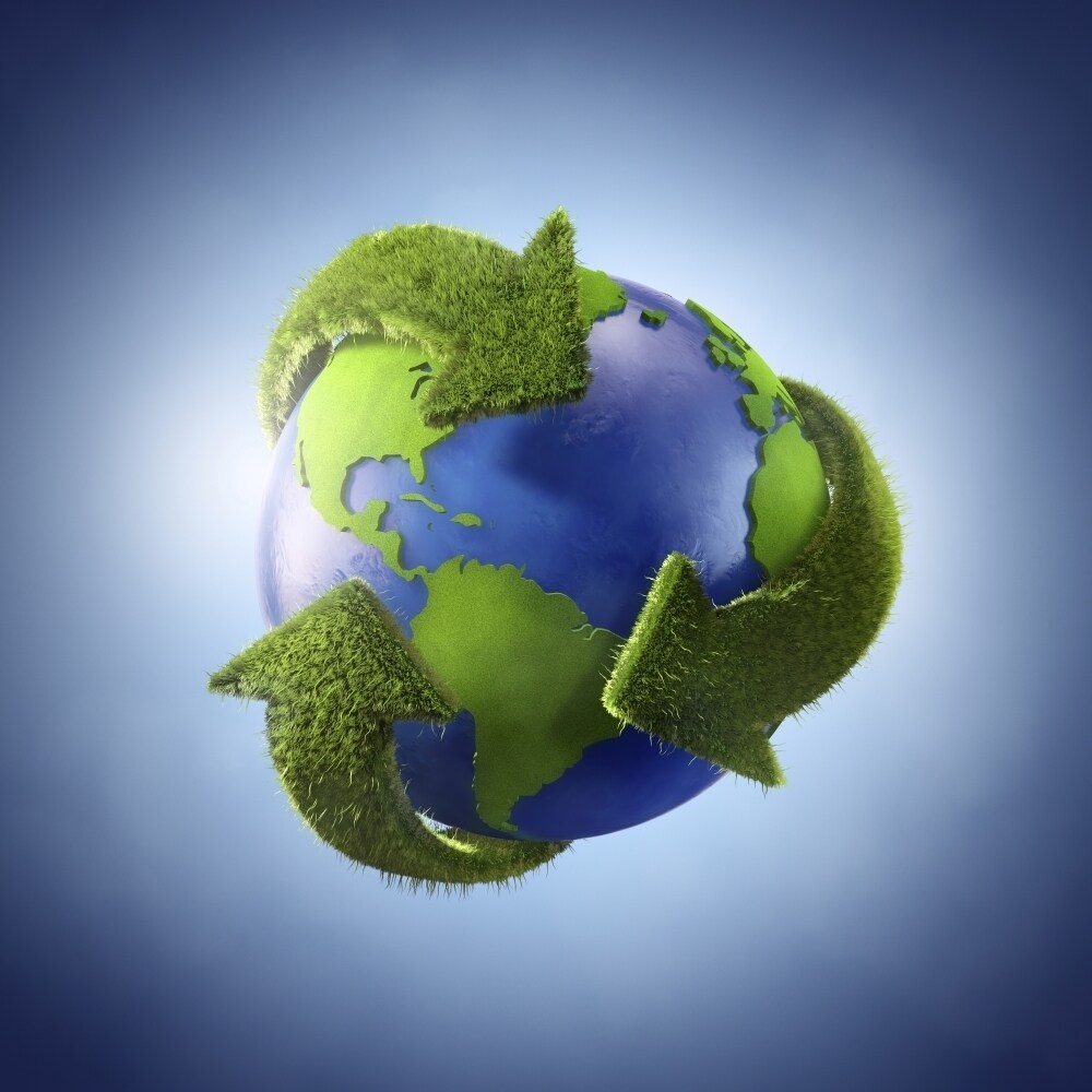 3D Rendering Of Planet Earth Surrounded By The Recycle Symbol Poster ...