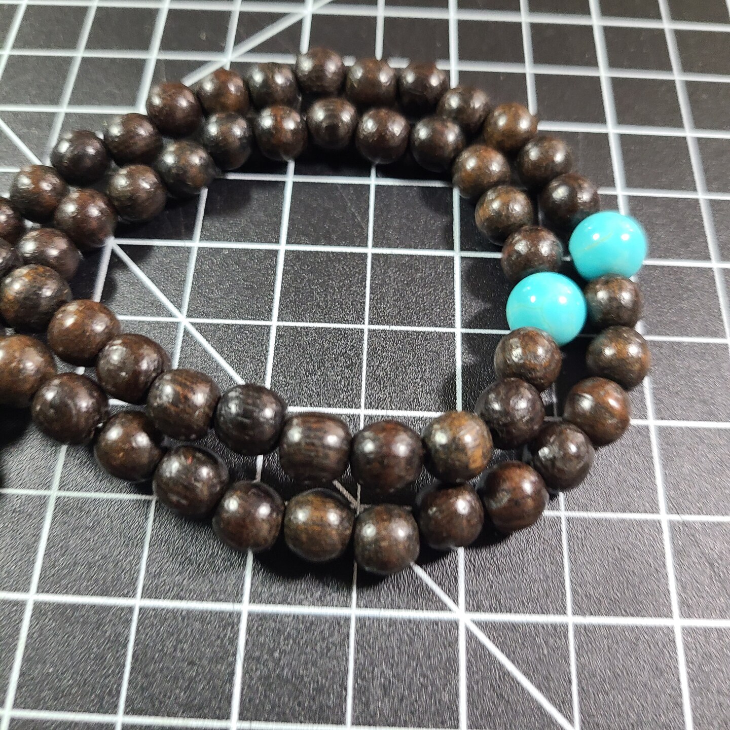 Black Agar Wood Mala with Turquoise Markers and Guru Bead
