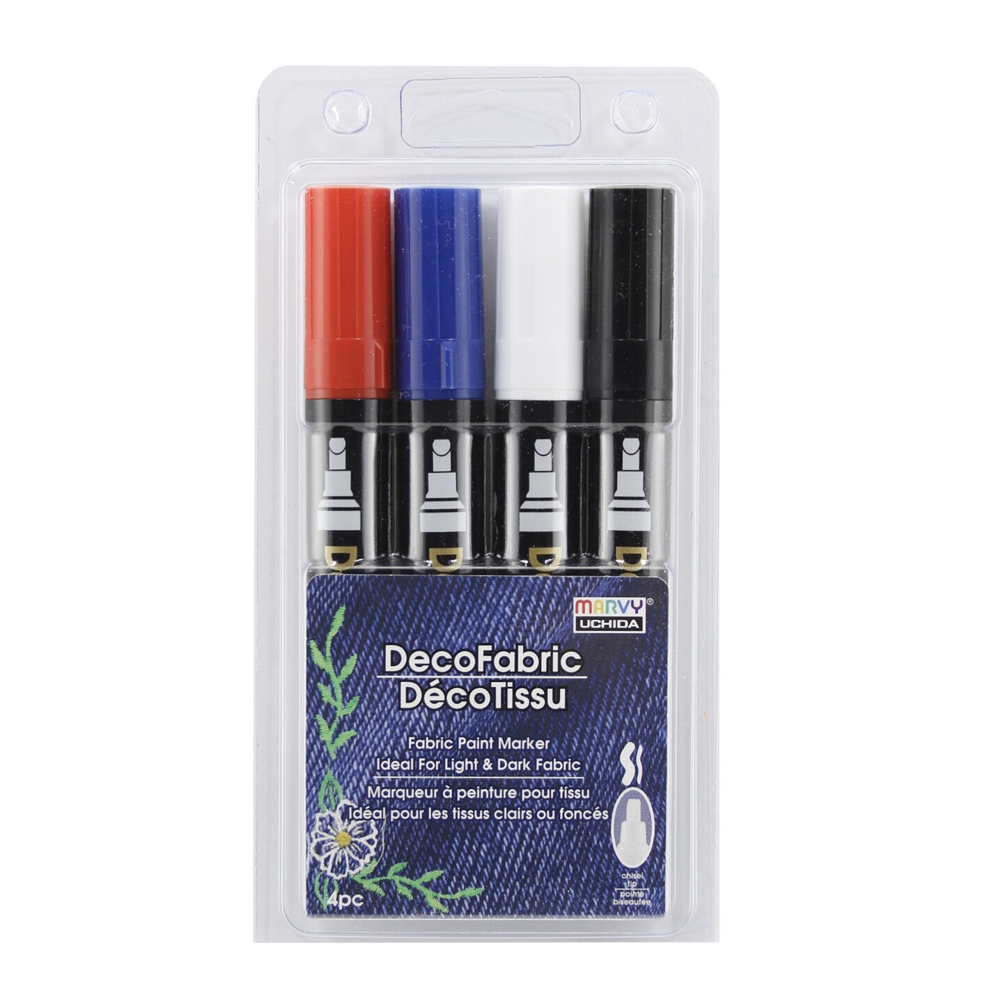 Uchida DecoFabric Opaque Paint Marker Chisel Tip 4/Pkg-Primary Colors ...