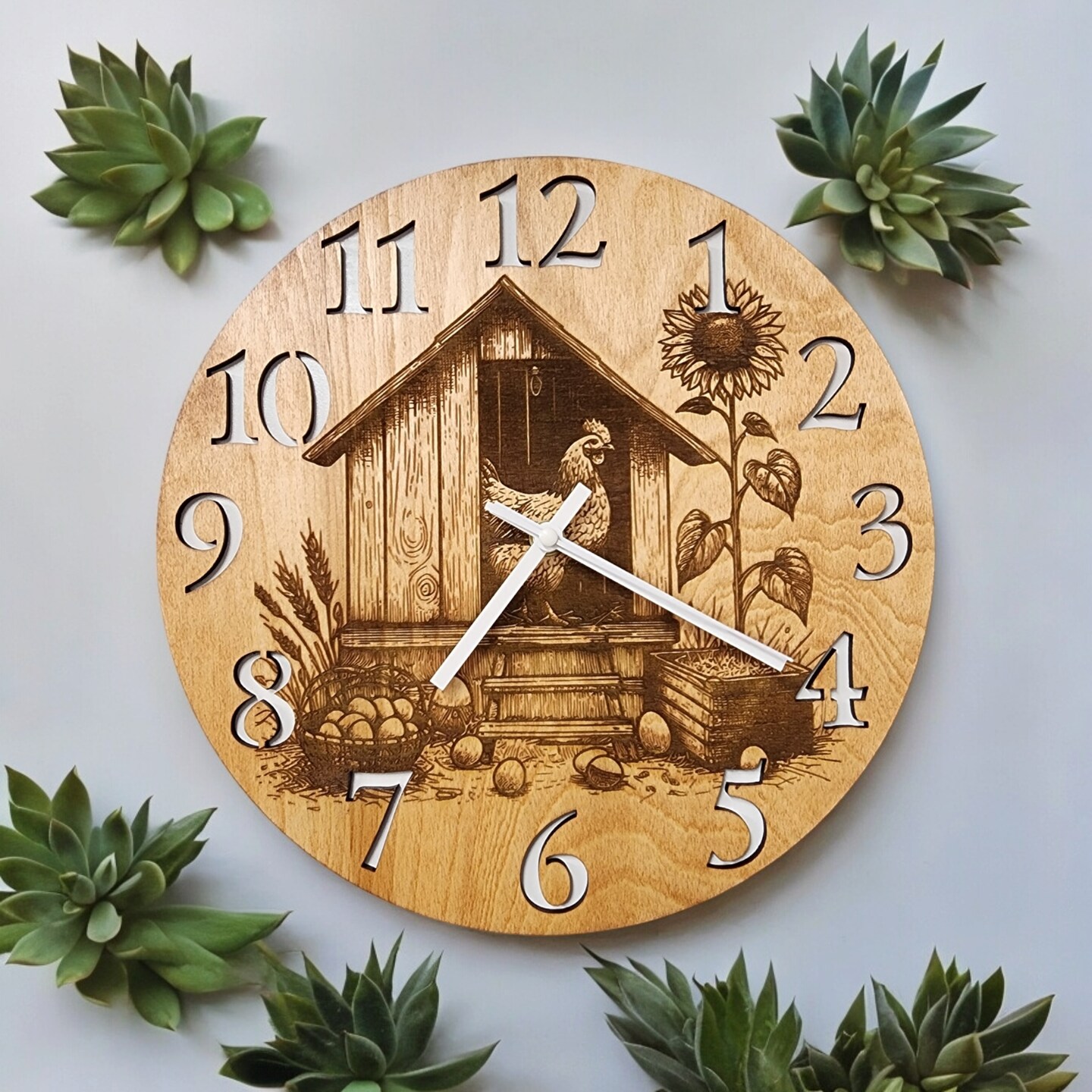 Chicken Clock | 12 in Wood Clock | Farmhouse Kitchen Decor | Chicken ...