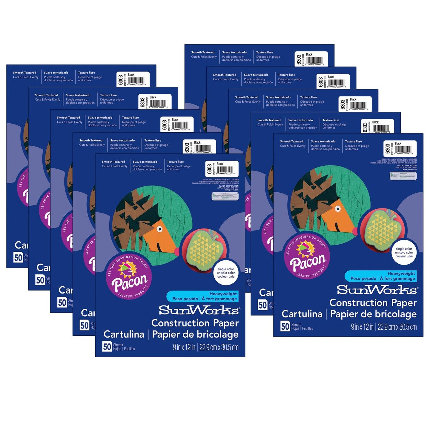 Construction Paper, Black, 9" x 12", 50 Sheets Per Pack, 10 Packs ...