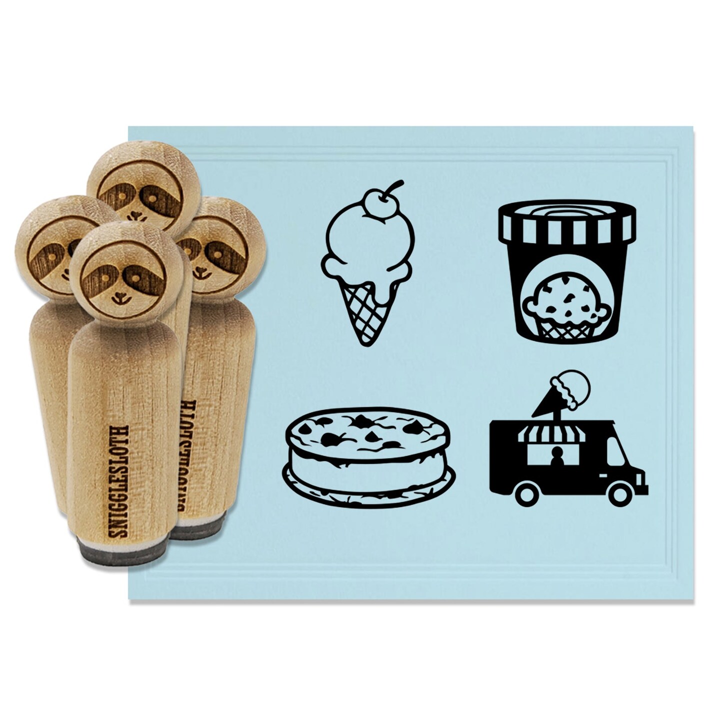 Ice Cream Truck Desserts Pint Cookie Sandwich Cone Rubber Stamp Set for ...