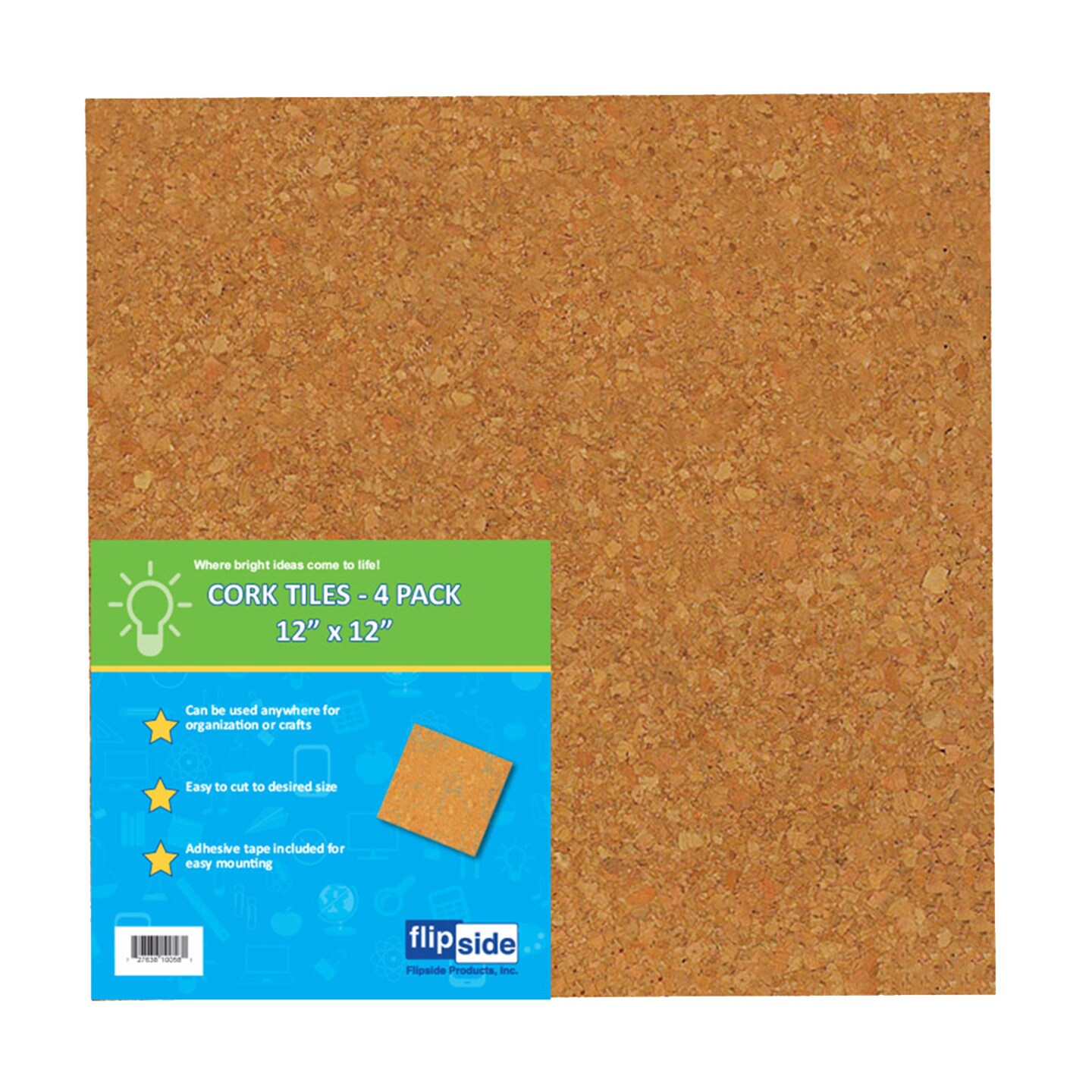 Flipside Products Cork Tiles, 12" x 12" 1/8" Thick, 4/Pkg., Model ...