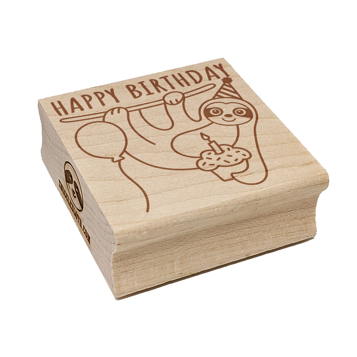Happy Birthday Sloth with Cupcake Square Rubber Stamp for Stamping ...