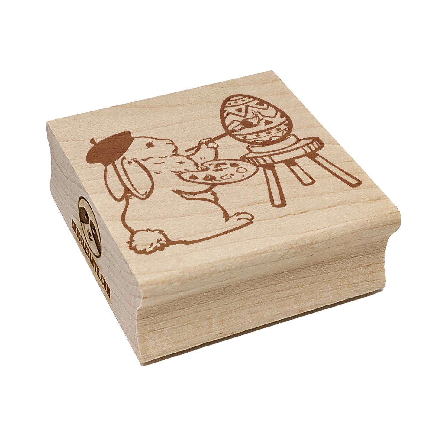 Easter Bunny Artist Painting Eggs Square Rubber Stamp for Stamping ...