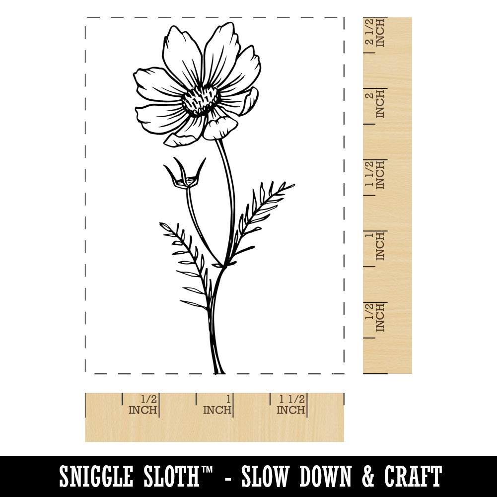 Hand Drawn Cosmos Flower Rectangle Rubber Stamp for Stamping Crafting ...