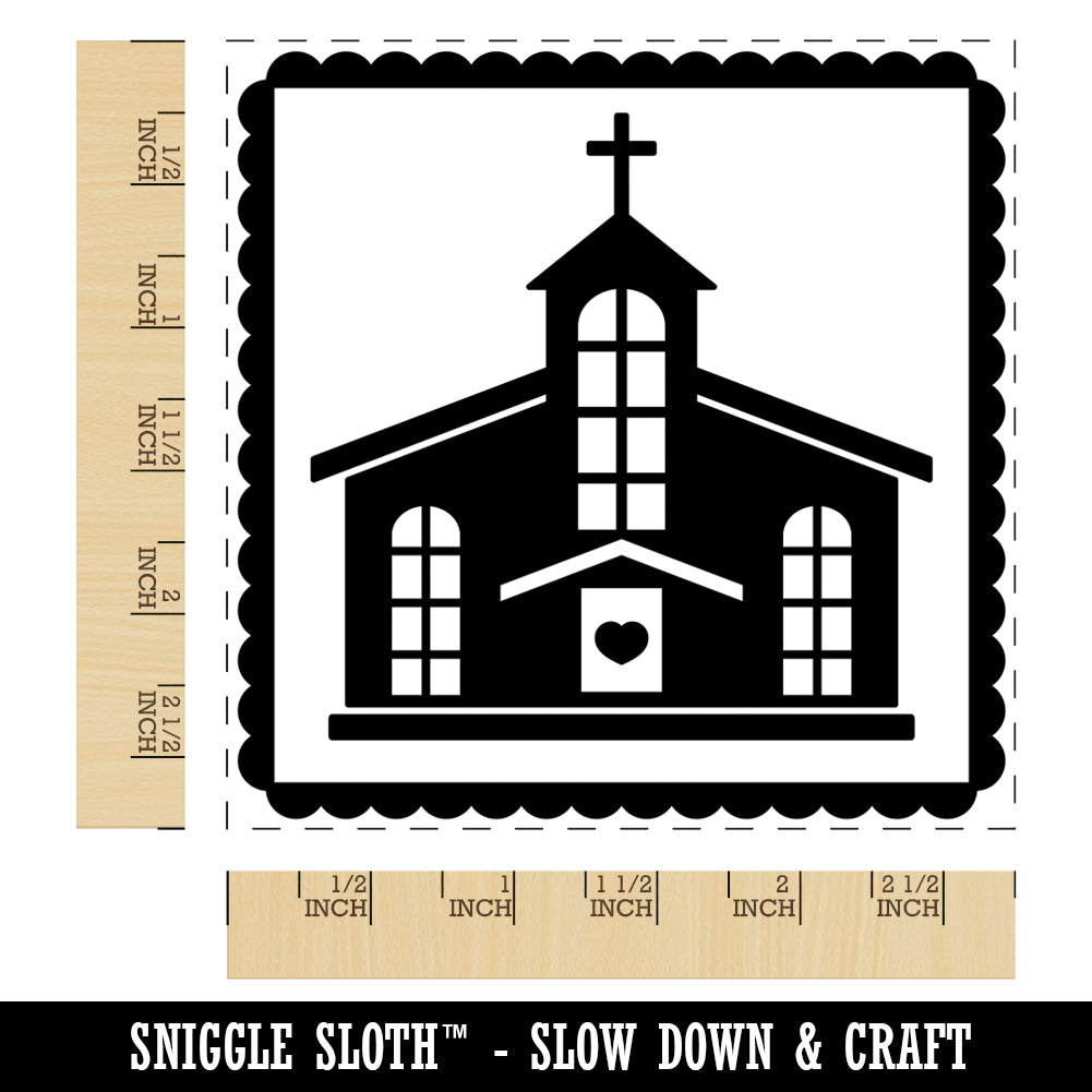 Holy Chapel Church Silhouette on Scalloped Square Border Square Rubber ...