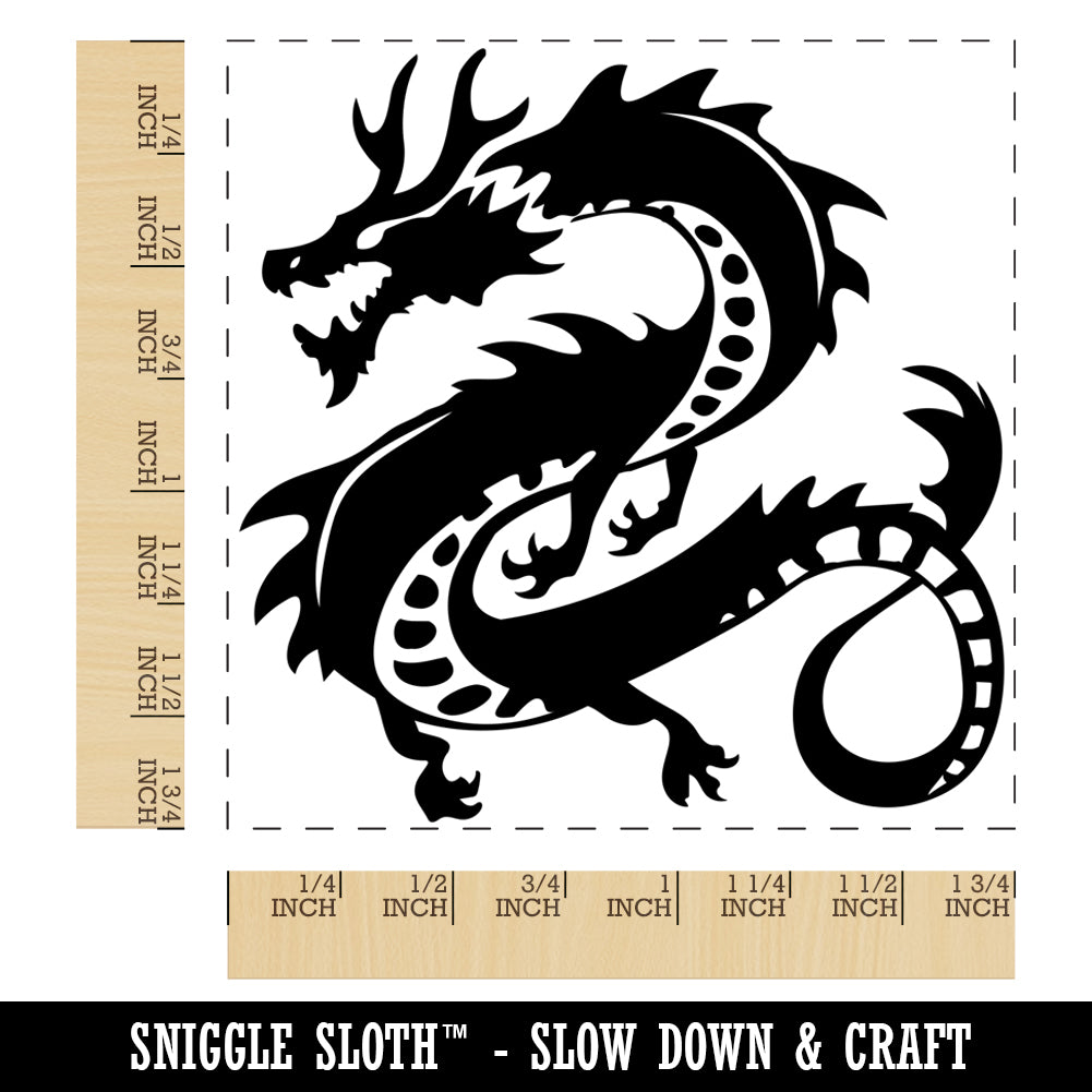 Asian Long Dragon Chinese Mythological Creature Square Rubber Stamp for ...