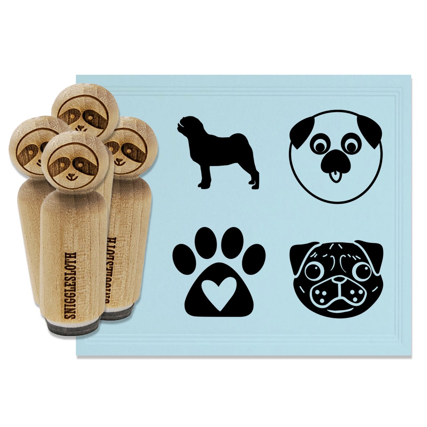 Pug Dog Face Profile Paw Print Heart Love Rubber Stamp Set for Stamping ...