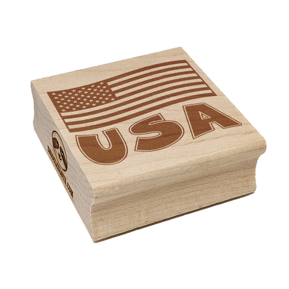 USA United States of America with Waving Flag Cute Square Rubber Stamp ...