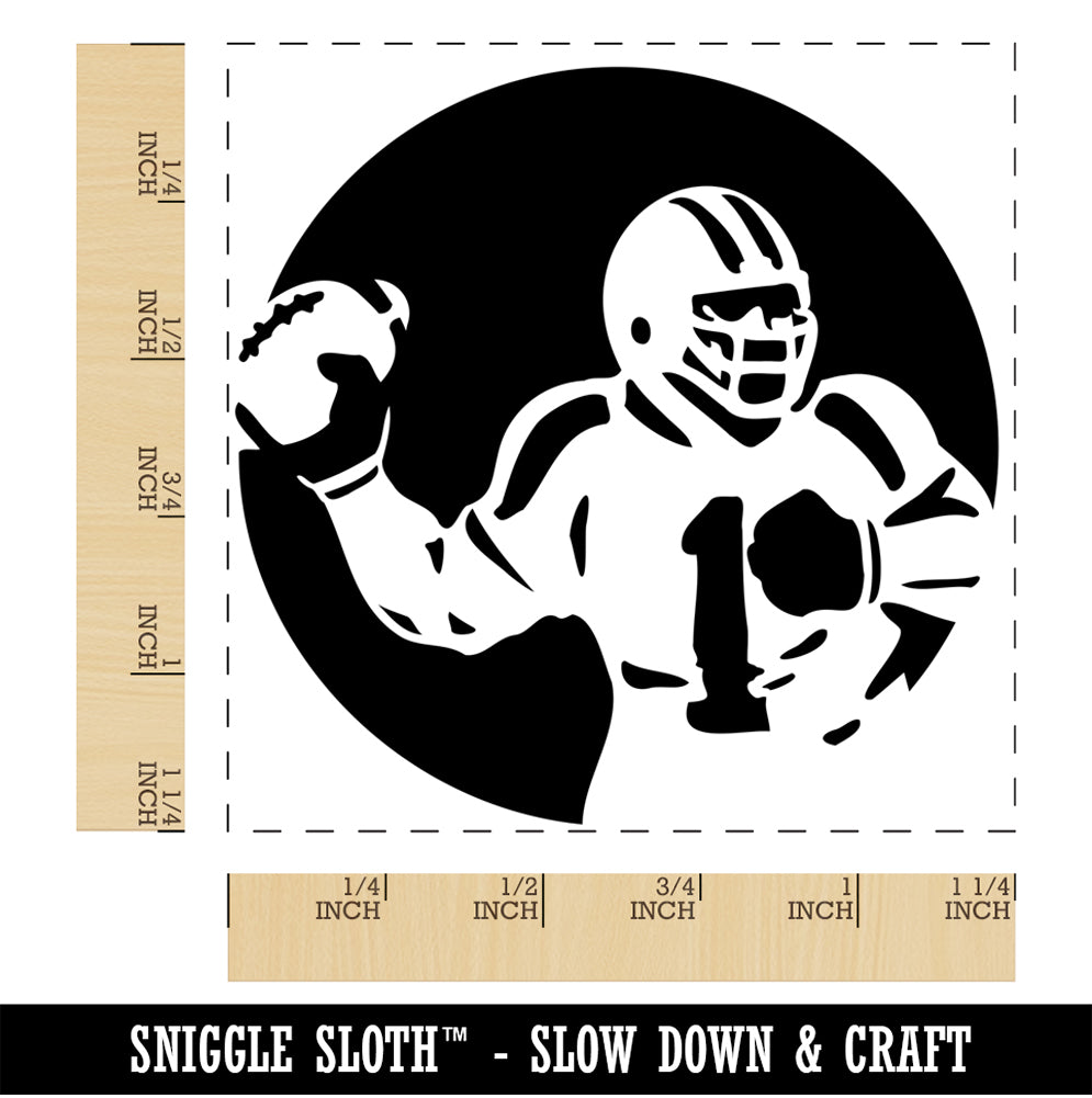 American Football Quarterback Throwing Ball Square Rubber Stamp for ...