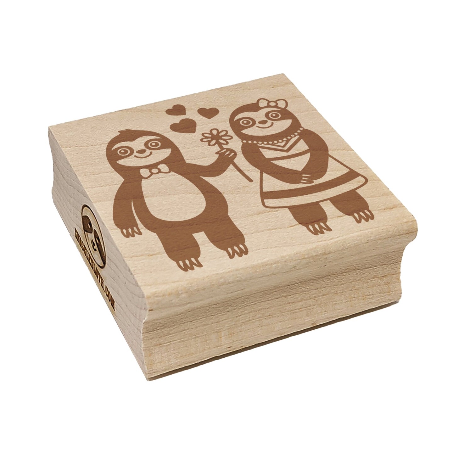 Sloth Couple in Love Anniversary Valentine's Day Square Rubber Stamp ...
