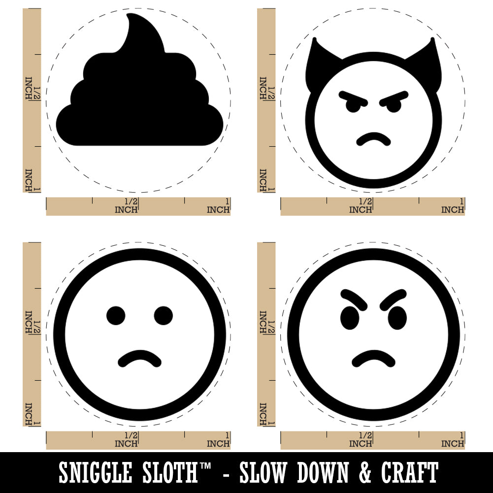 Emoticon Faces Angry Mad Devil Sad Frown Poop Poo Rubber Stamp Set for ...